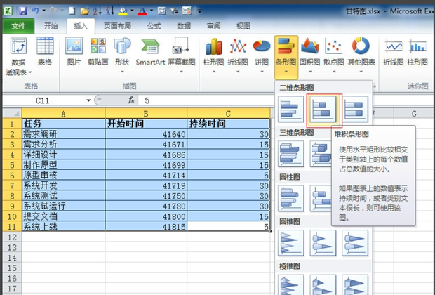 excel制作甘特图(excel2010)_360新知